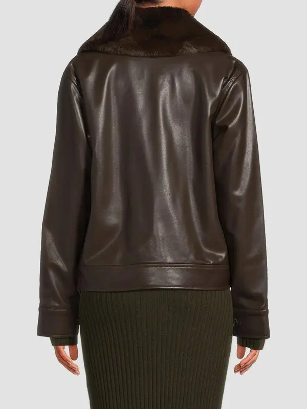 MILLY Faux Fur-trimmed Faux Leather Jacket