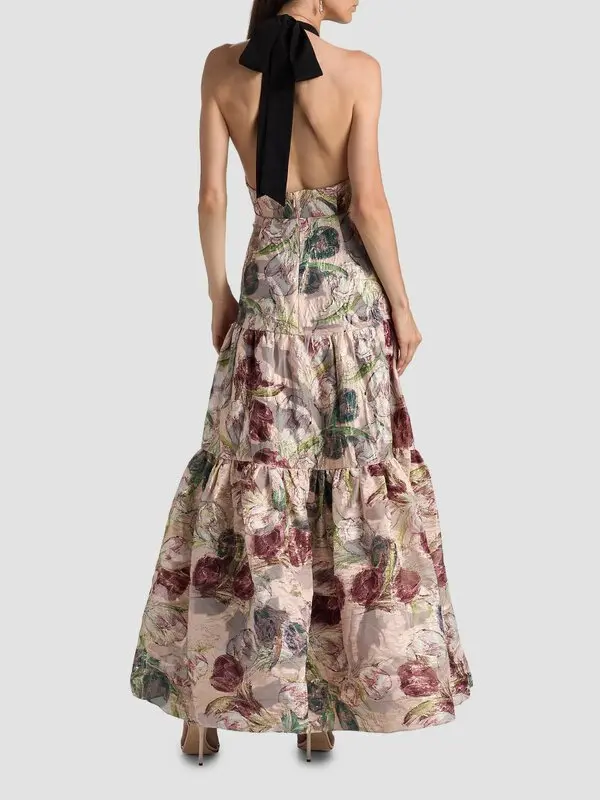 MILLY Gizelle Brocade Halterneck Gown