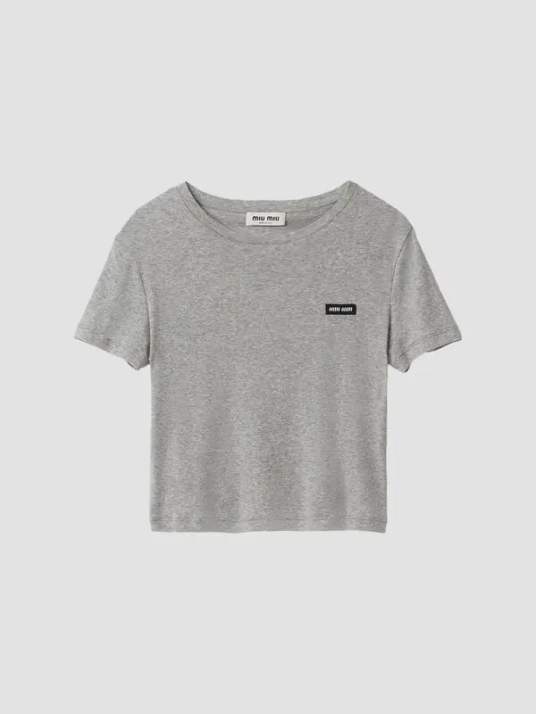 Miu Miu Ribbed Jersey T-shirt - Grey