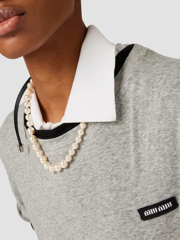 Miu Miu Ribbed Jersey T-shirt - Grey