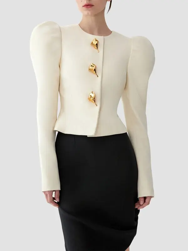 Carolina Herrera Stretch-wool Puff-sleeve Jacket
