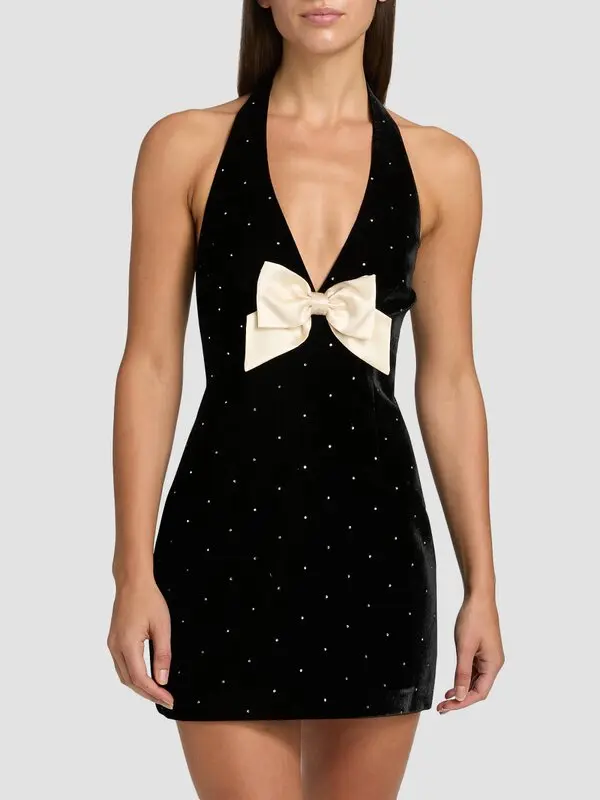 LoveShackFancy Kathy Embellished Bow Halter Minidress