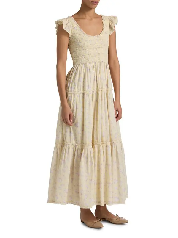 LoveShackFancy Chessie Floral Cotton Scoopneck Maxi Dress