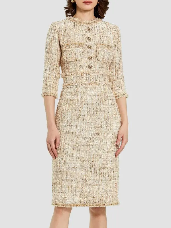 Mac Duggal Petite Embellished Tweed Round-neck Midi-dress - Blush