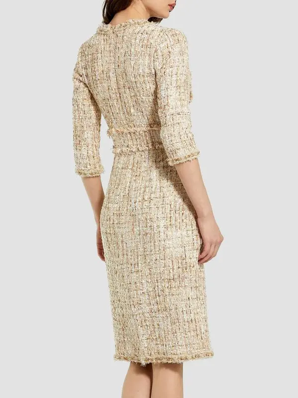 Mac Duggal Petite Embellished Tweed Round-neck Midi-dress