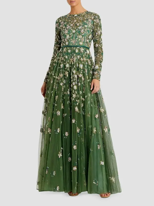 Mac Duggal Petite Embellished Tulle Fit & Flare Gown - Sage