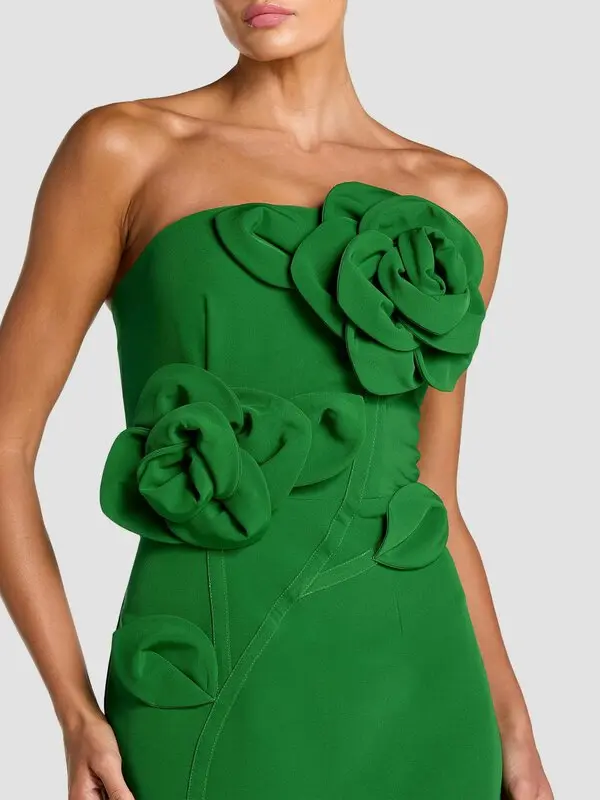 Mac Duggal Petite 3d Rose-appliquéd Crepe Strapless Gown
