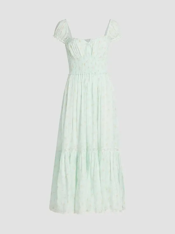 LoveShackFancy Lyssara Floral Cotton A-line Midi-dress - Celadon Drift
