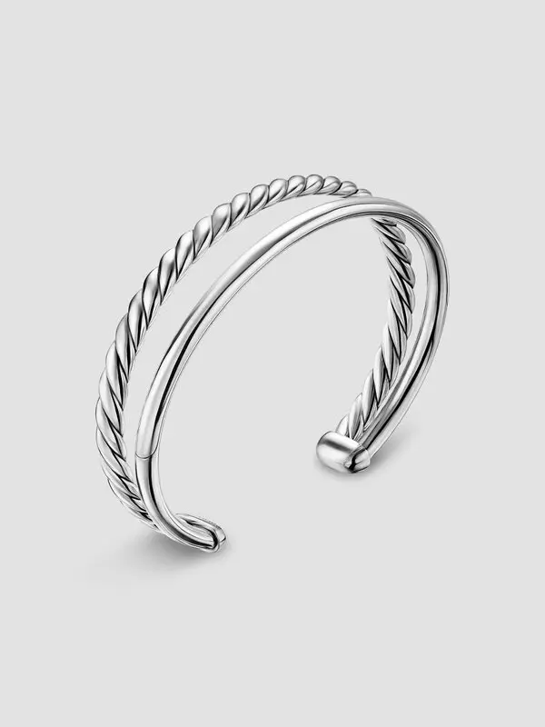 David Yurman Dy Mercer Two Row Cuff Bracelet In Sterling 8mm