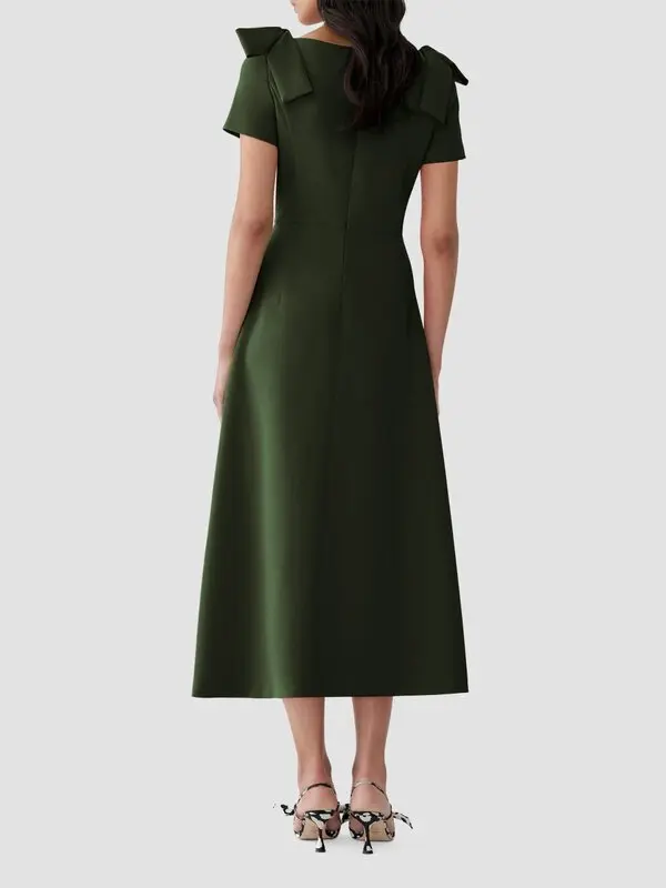 Carolina Herrera Boatneck Bow Shoulder Short-sleeve Midi Dress