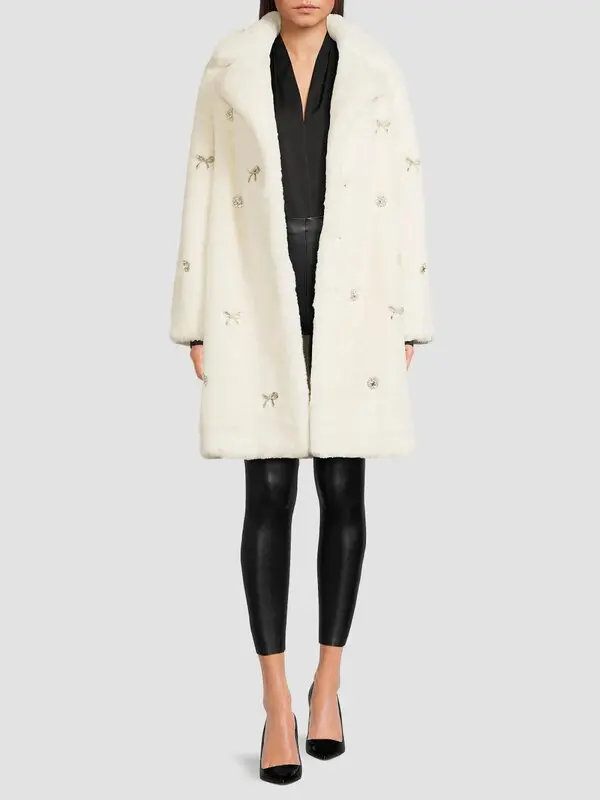 MILLY Jewel-trimmed Faux Fur Coat