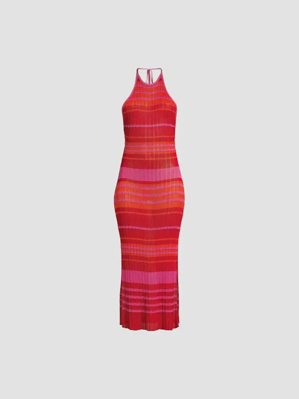 MILLY Variegated Stripe Halter Midi-dress