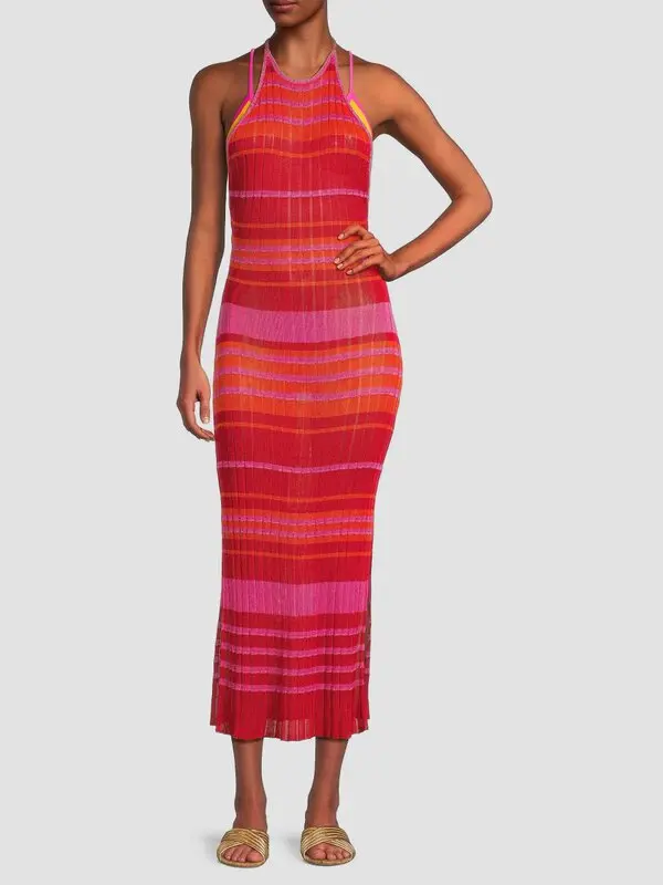 MILLY Variegated Stripe Halter Midi-dress