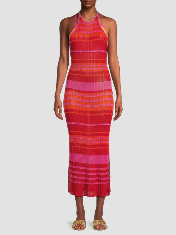 MILLY Variegated Stripe Halter Midi-dress