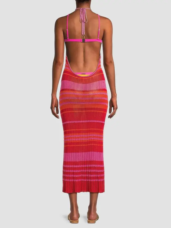 MILLY Variegated Stripe Halter Midi-dress