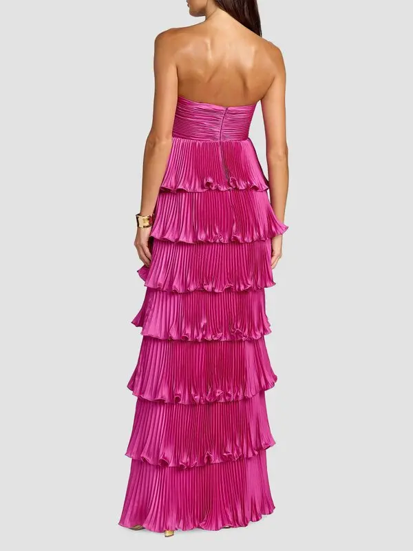Mac Duggal Petite Tiered Pleated Charmeuse Strapless Ruffle Gown