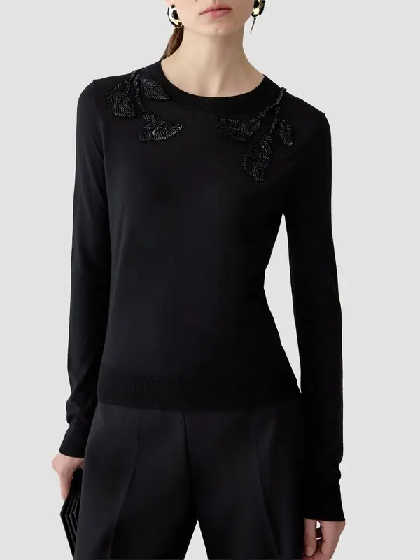 Carolina Herrera Embroidered Wool & Silk-blend Long-sleeve Sweater - Black