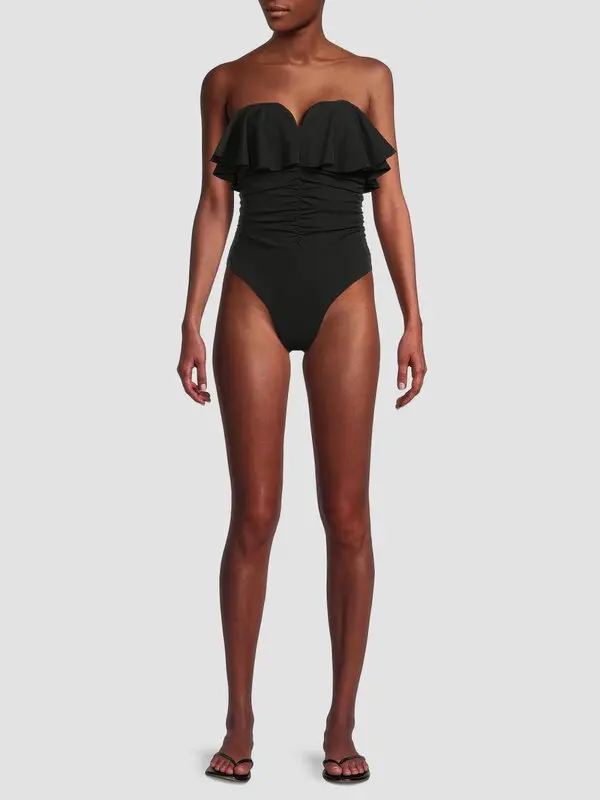 MILLY Glossy Strapless Ruffle One-piece Swimsuit