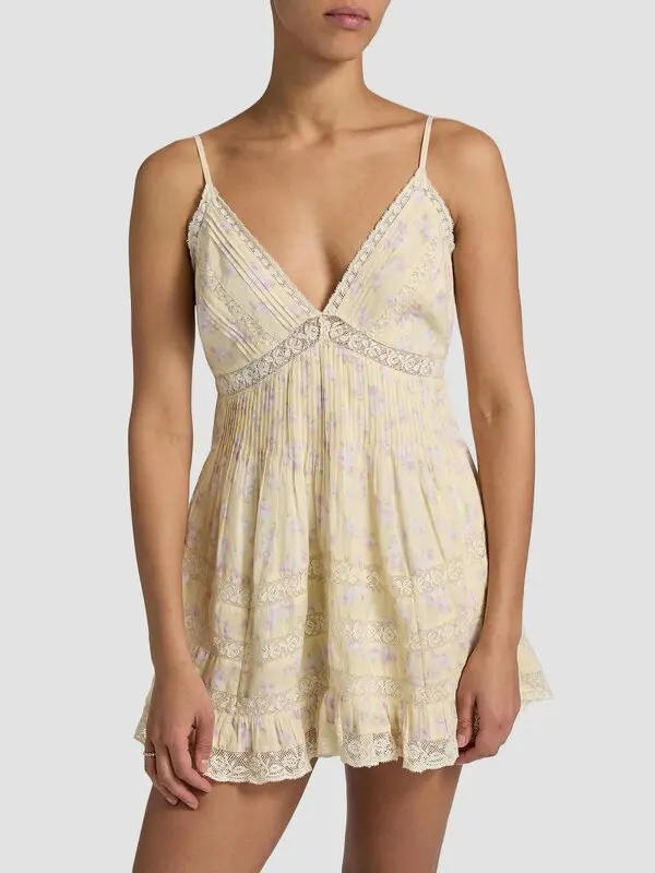 LoveShackFancy Alonna Floral Cotton V-neck Minidress