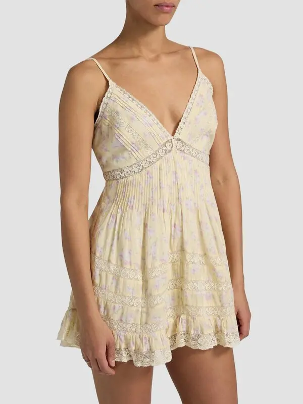LoveShackFancy Alonna Floral Cotton V-neck Minidress