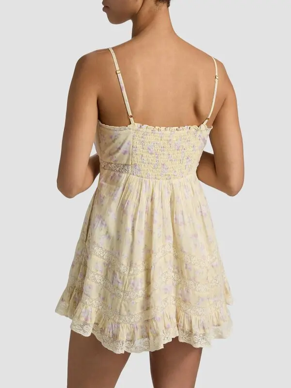 LoveShackFancy Alonna Floral Cotton V-neck Minidress