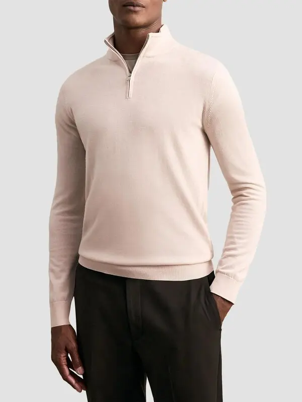 REISS Blackhall Quarter-zip Wool Sweater - Beige