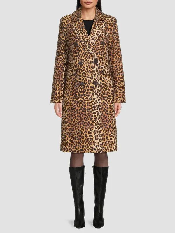MILLY Leopard Double-breasted Coat