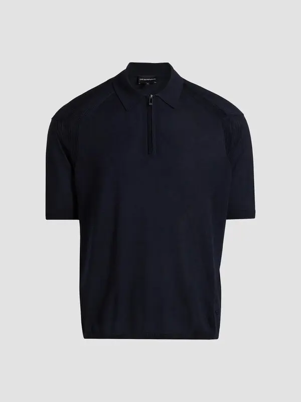 Emporio Armani Zip-front Polo Sweater - Navy