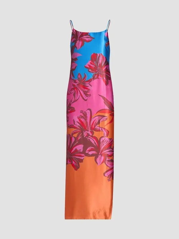 MILLY Lily Sunset Floral Satin Slip Maxi Dress