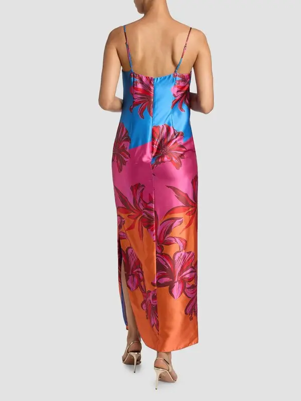 MILLY Lily Sunset Floral Satin Slip Maxi Dress