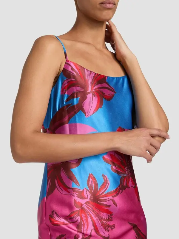 MILLY Lily Sunset Floral Satin Slip Maxi Dress