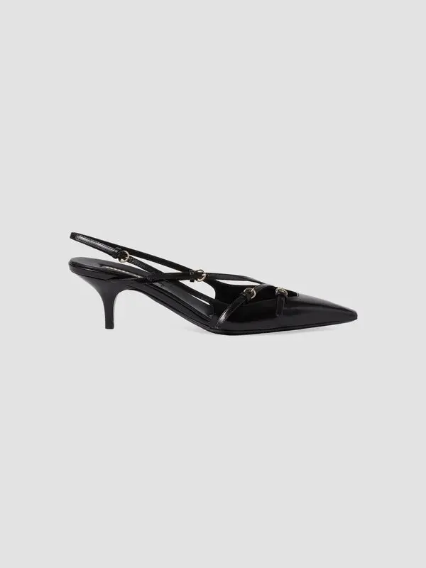 Miu Miu Brushed Leather Slingback Pumps With Buckles - Black