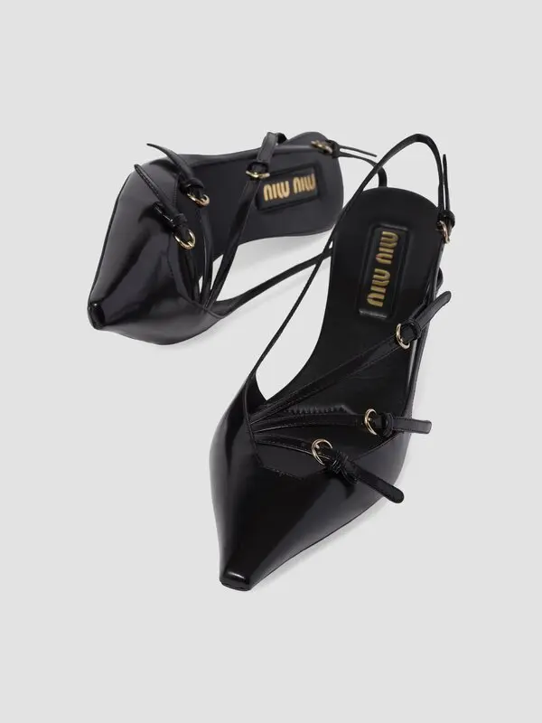 Miu Miu Brushed Leather Slingback Pumps With Buckles