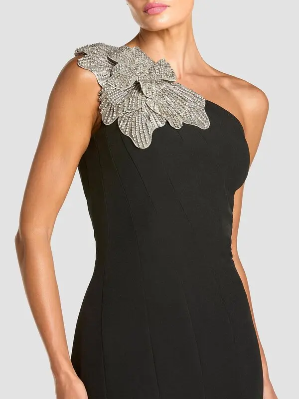 Mac Duggal Petite One-shoulder Mermaid Crepe Midi Dress