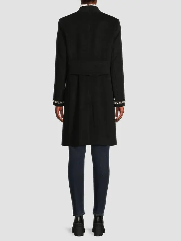MILLY Collarless Jewel Trim Maxi Coat