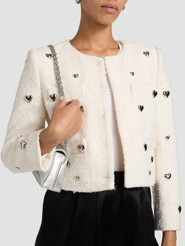 MILLY Pheobe Heart Bouclé Crewneck Jacket