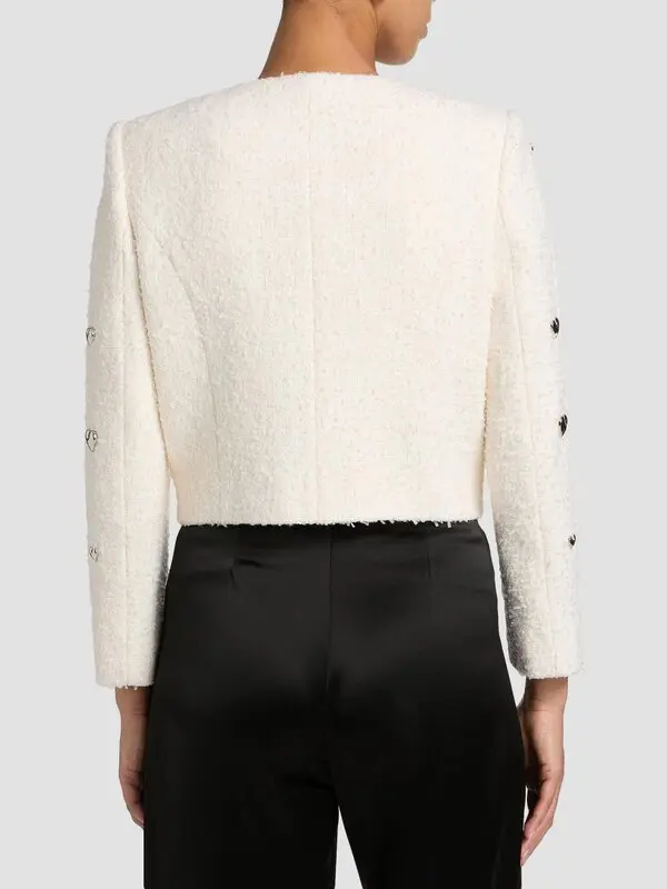 MILLY Pheobe Heart Bouclé Crewneck Jacket