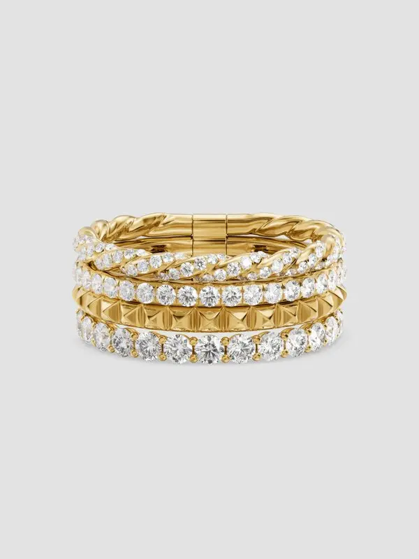 David Yurman Petite Pave Four Row Pyramid Ring In 18k Yellow