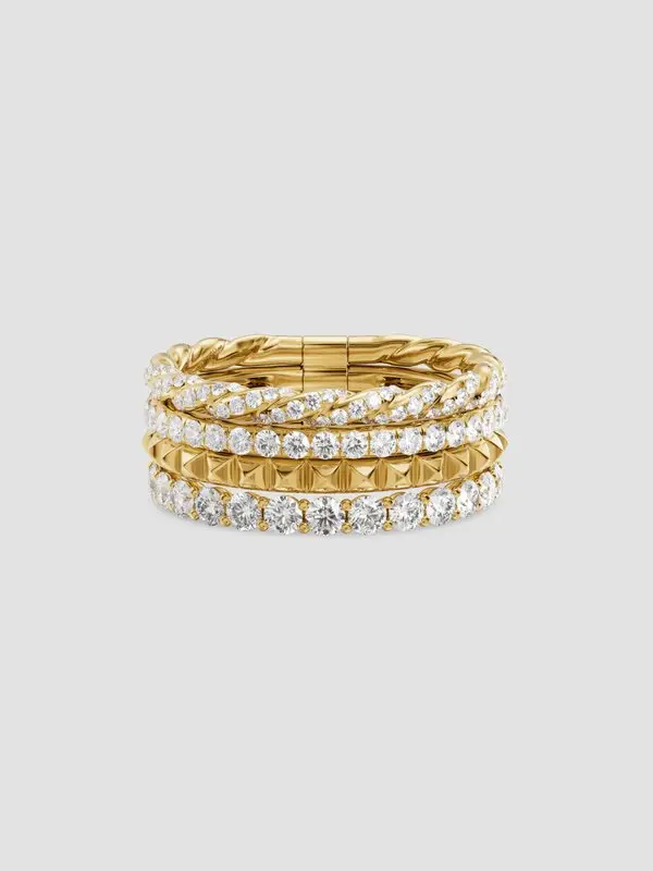 David Yurman Petite Pave Four Row Pyramid Ring In 18k Yellow - Gold
