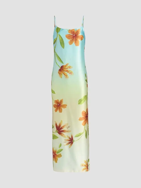 MILLY Lily Floral Satin Maxi Slipdress