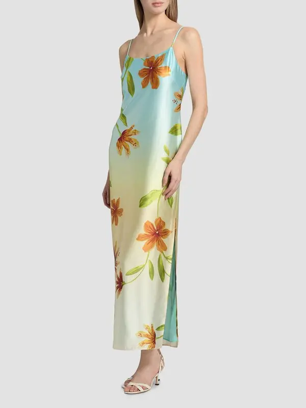 MILLY Lily Floral Satin Maxi Slipdress