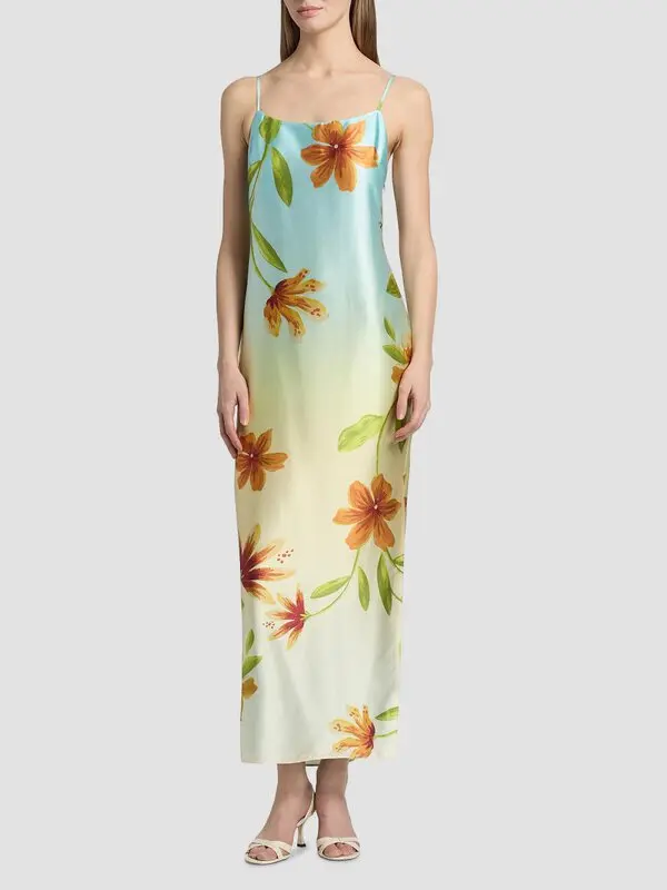 MILLY Lily Floral Satin Maxi Slipdress