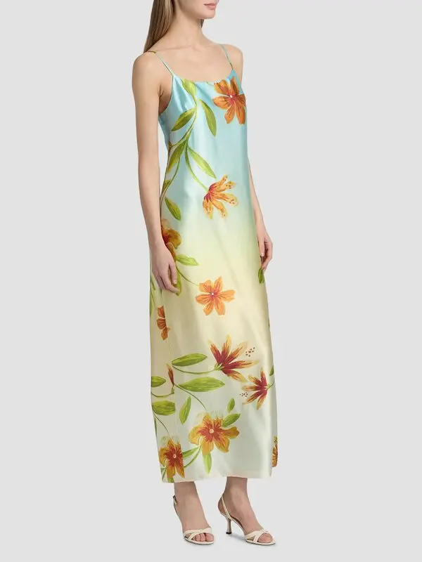 MILLY Lily Floral Satin Maxi Slipdress