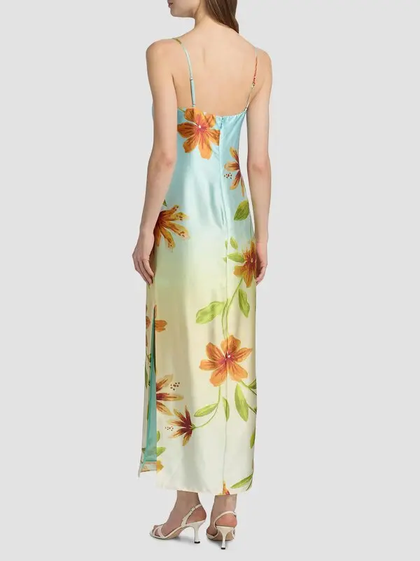 MILLY Lily Floral Satin Maxi Slipdress