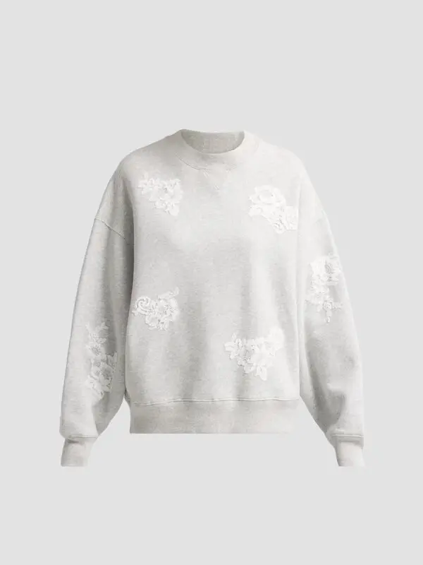 LoveShackFancy Havenleigh Lace Applique Sweatshirt - Silver Fog