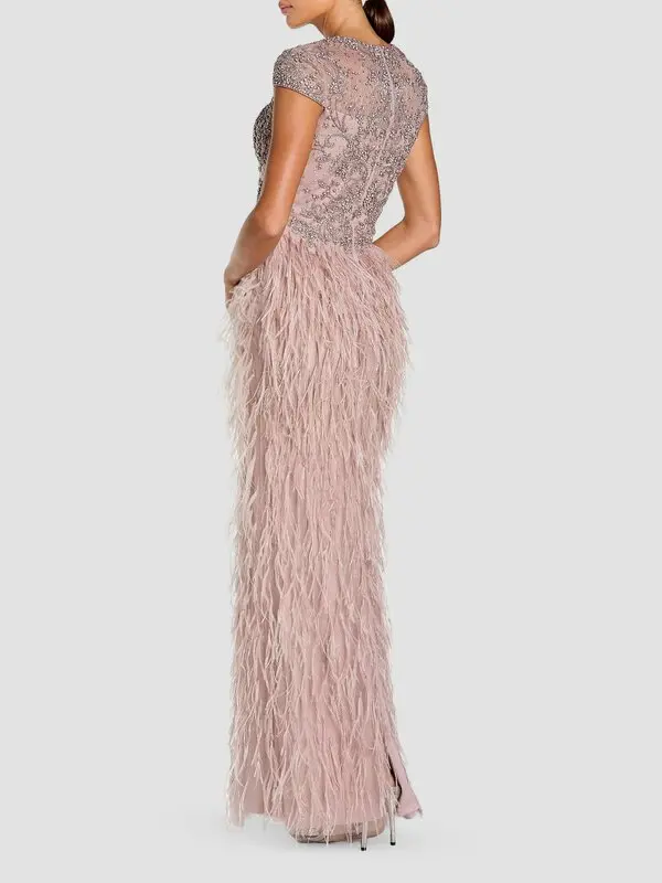 Mac Duggal Beaded Feather-trim Gown