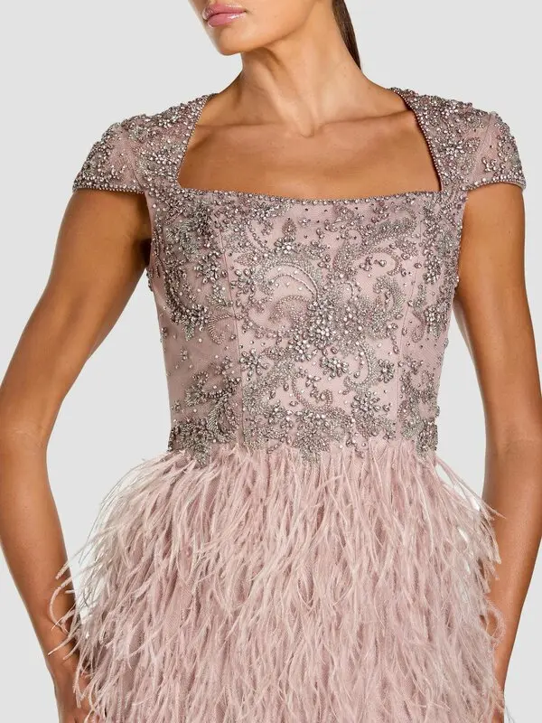 Mac Duggal Beaded Feather-trim Gown