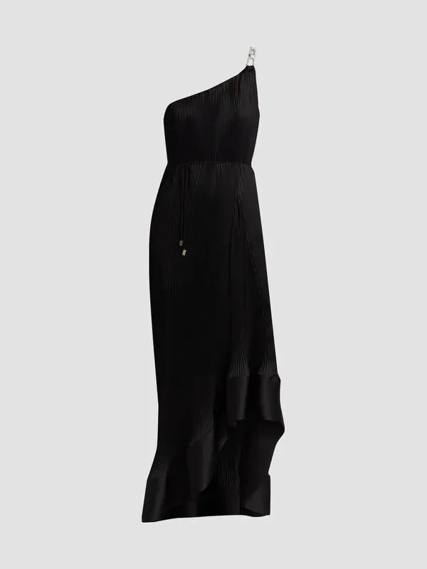 MILLY Mariah Embellished-strap Pleated Satin Maxi Dress