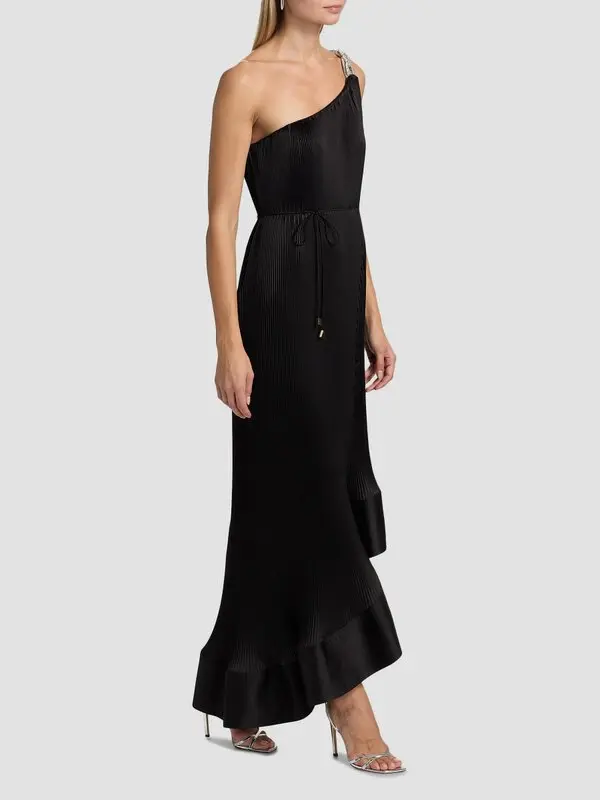 MILLY Mariah Embellished-strap Pleated Satin Maxi Dress