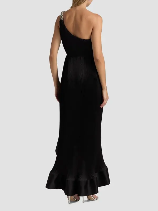 MILLY Mariah Embellished-strap Pleated Satin Maxi Dress
